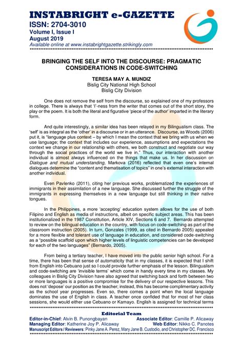 Pdf Bringing The Self Into The Discourse Pragmatic Considerations In Code Switching