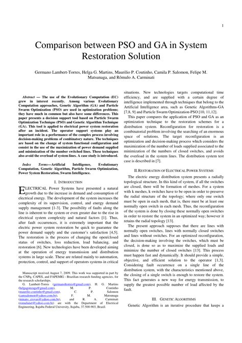 Pdf Comparison Between Pso And Ga In System Restoration Solution