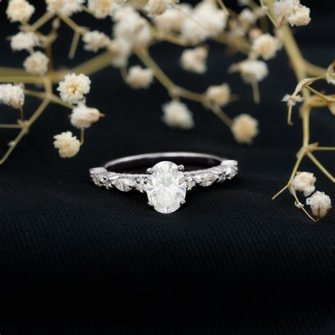 Oval Solitaire Moissanite Engagement Ring With Side Stones 6x8 Mm
