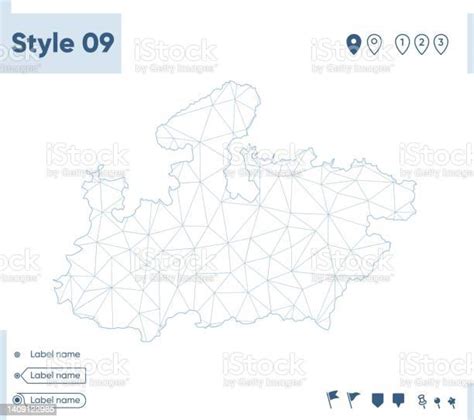 Madhya Pradesh 인도 흰색 낮은 폴리지도 다각형지도 개요 지도 벡터 일러스트레이션 0명에 대한 스톡 벡터 아트 및