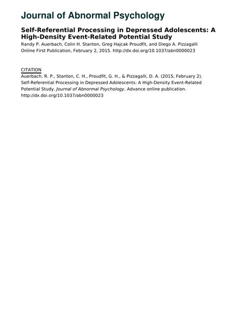 Pdf Self Referential Processing In Depressed Adolescents A High Density Event Related