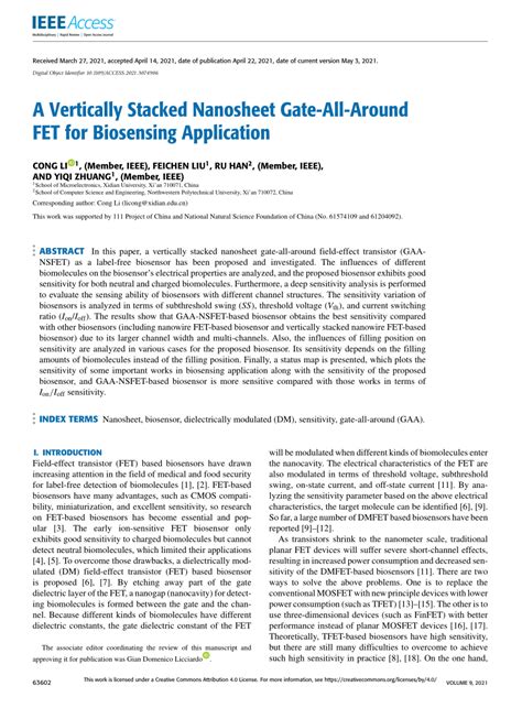 Pdf A Vertically Stacked Nanosheet Gate All Around Fet For Biosensing