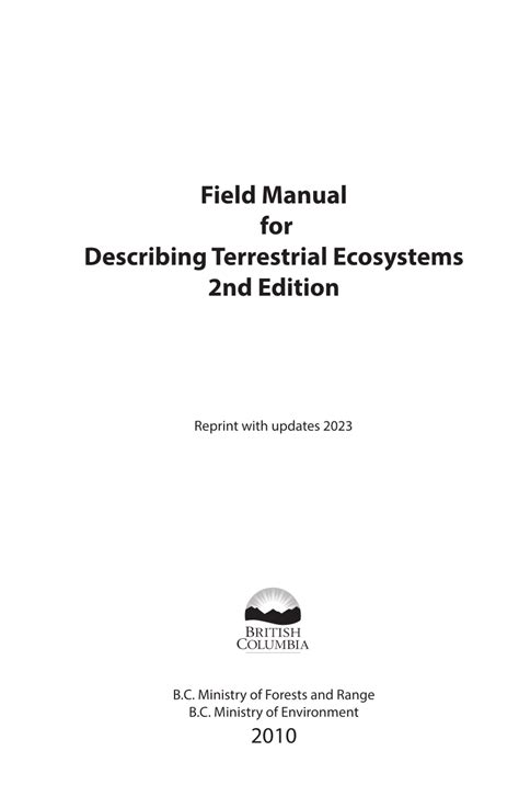 Pdf Field Manual For Describing Terrestrial Ecosystems 2023 Edition