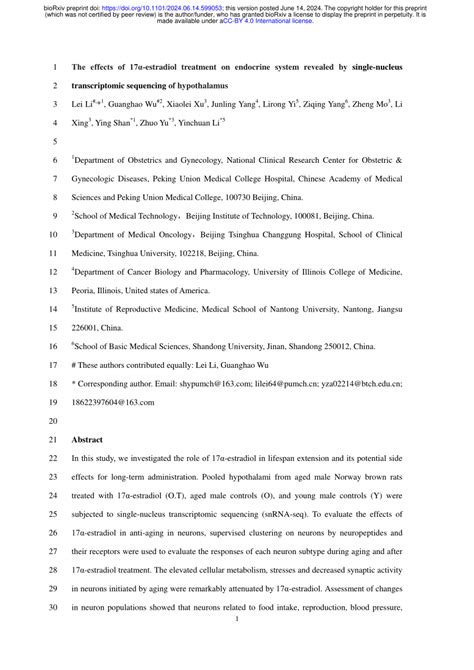 Pdf The Effects Of 17α Estradiol Treatment On Endocrine System Revealed By Single Nucleus