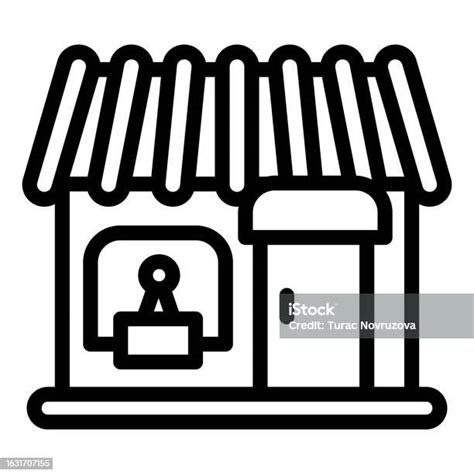 상점 라인 아이콘입니다 흰색으로 분리된 벡터 그림을 보여줍니다 및 앱을 위해 설계된 상점 개요 스타일 Eps 10 Launch Party에 대한 스톡 벡터 아트 및 기타