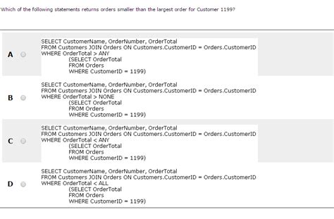 Solved Which Of The Following Statements Returns Orders Chegg