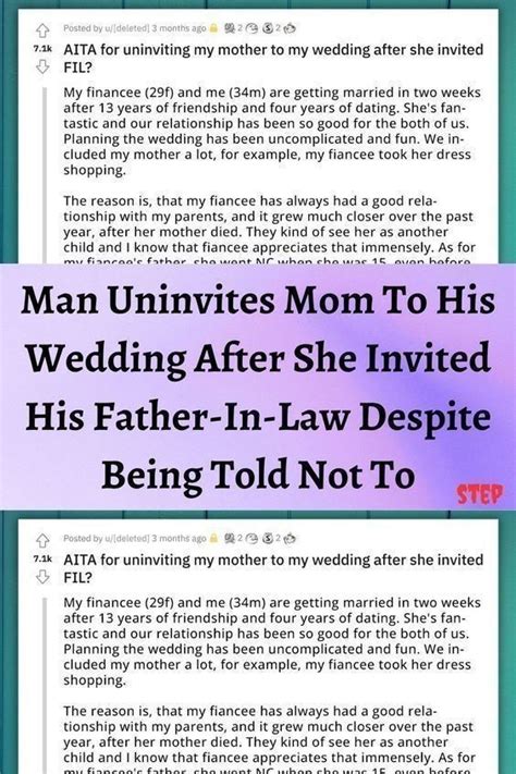 Man Uninvites Mom To His Wedding After She Invited His Father In Law