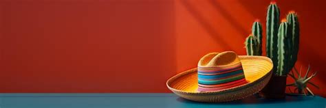 Fundo do feriado de cinco de mayo cacto mexicano e chapéu sombrero de