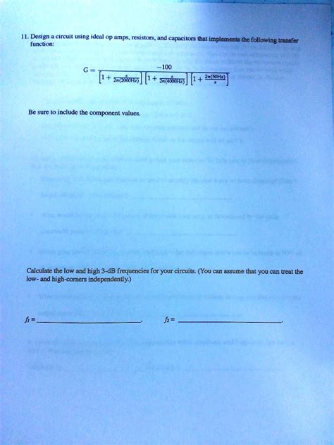 Solved Design A Circuit Using Op Amps Resistors And Capacitors That Implements The Following
