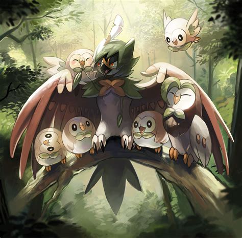 Safebooru Beak Bird Dartrix Decidueye Flying Forest Head Tilt Hood
