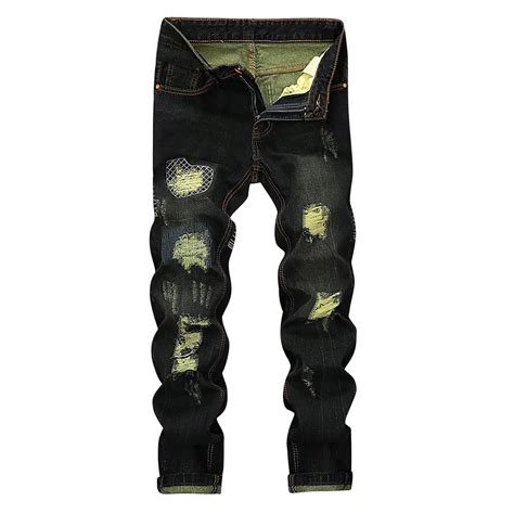 Hfyihgf Straight Fit Pants For Mens Color Patchwork Hip Hop Mens Jeans
