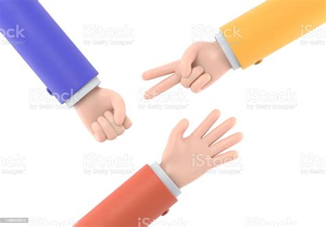 만화 제스처 아이콘 Mockuprock 가위 종이 핸드 게임 손가락 제스처 주먹 손바닥 두 손가락3d 흰색 배경에 렌더링 3차원 형태에 대한 스톡 사진 및 기타 이미지