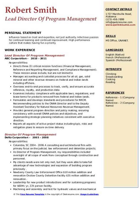 Director Of Program Management Resume Samples QwikResume