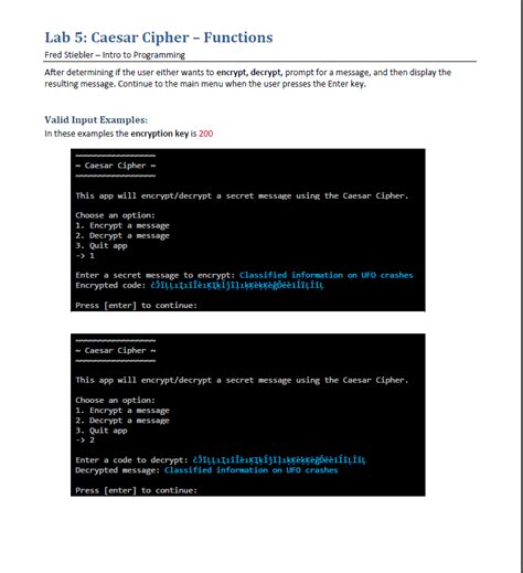 Solved Lab 5 Caesar Cipher Functions Fred Stiebler Chegg
