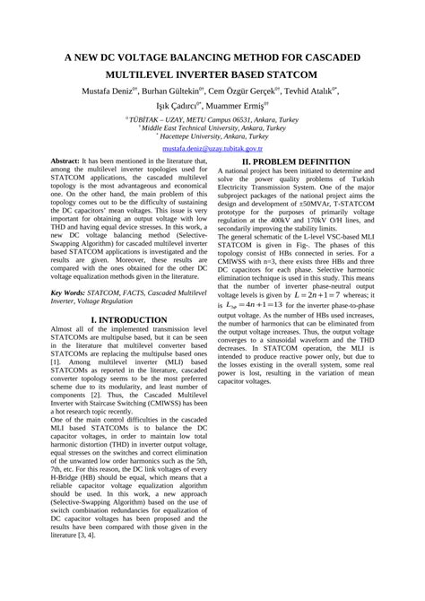 Pdf A New Dc Voltage Balancing Method For Cascaded Multilevel Inverter Based Statcom