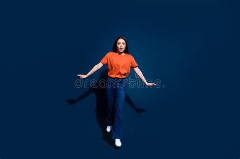 Photo Of Anxious Embarrassed Woman Wear Orange Trendy Clothes Go Empty