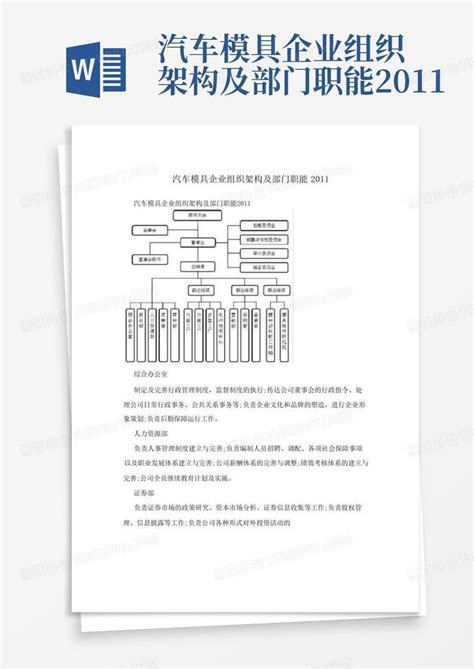 汽车模具企业组织架构及部门职能2011 Word模板下载 编号qdrzobez 熊猫办公