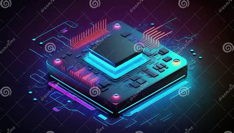 Futuristic Modern New Computer Processor Chip Colorful Neon Glowing Cpu Model Of Microprocessor