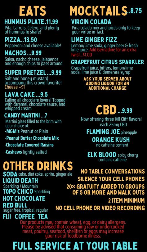 Menu Zanies Chicago Comedy Club