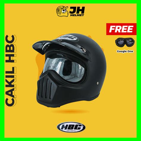 Jual Helm Cakil Hbc Polos Black Doff Inner Visor Helm Retro Full