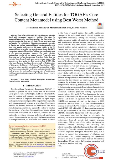 Pdf Selecting General Entities For Togafs Core Content Metamodel Using Best Worst Method