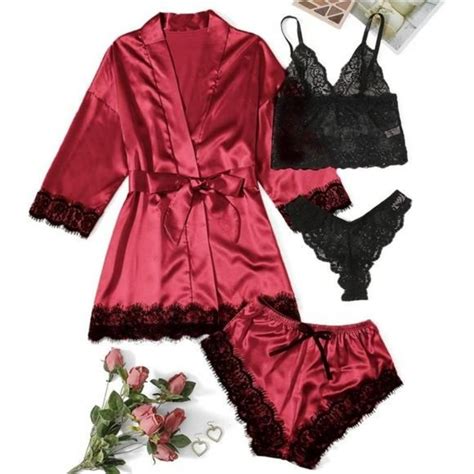 Intimates And Sleepwear 4 Pc Womens Plus Size Silk Satin Pajama