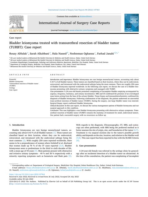 Pdf Bladder Leiomyoma Treated With Transurethral Resection Of Bladder Tumor Turbt Case Report