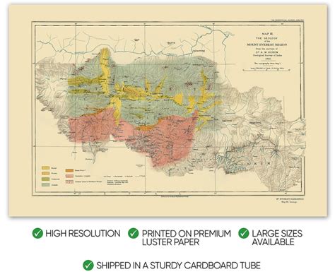 Mount Everest Region Vintage Map Poster The Geology Of Mount Everest