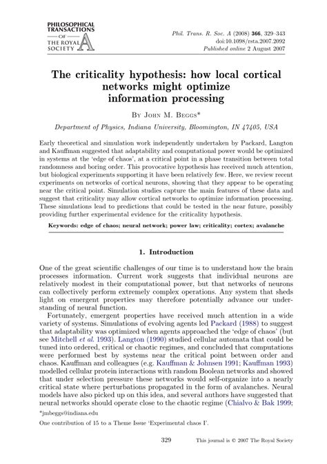 Pdf The Criticality Hypothesis How Local Cortical Networks Might