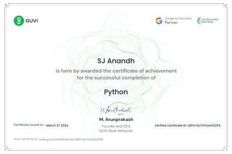 Completed Python Course With Guvi Sj Anandh Posted On The Topic