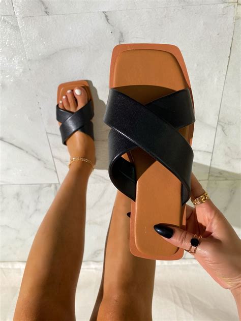 Minimalist Cross Strap Slide Sandals Fashion Slippers Womens Sandals