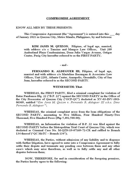 Compromise Agreement January 2021 Pdf Common Law Justice