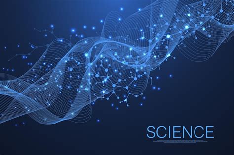 Dna 분자가 있는 분자 구조 배경 과학 템플릿 벽지 또는 배너 프리미엄 벡터