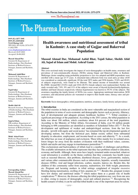 PDF Health Awareness And Nutritional Assessment Of Tribal In Kashmir A Case Study Of Gujjar
