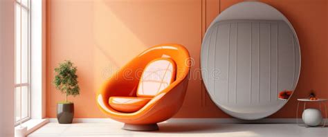 Orange Chair In Front Of Oval Mirror In Small Living Room Stock Illustration Illustration Of