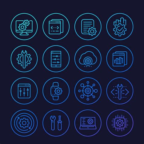 Development Configuration Service Api Settings Line Icons Set