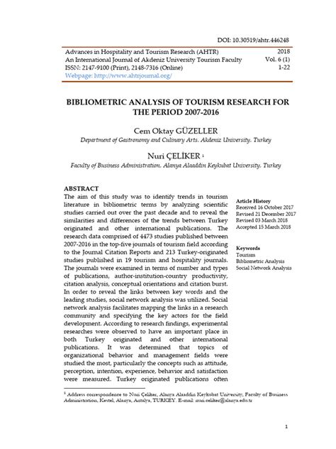 Bibliometric Analysis Of Tourism Researc Pdf Analysis Science