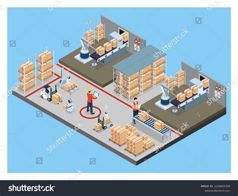 3d Isometric Automated Warehouse Robots Smart Stock Vector Royalty Free 2226003309 Shutterstock