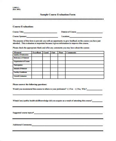 FREE Sample Course Evaluation Forms In MS Word PDF