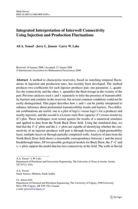 Pdf A Capacitance Model To Infer Interwell Connectivity From Production And Injection Rate