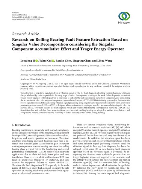 Pdf Research On Rolling Bearing Fault Feature Extraction Based On