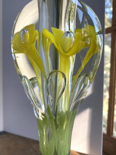 Vtg Solid Blown Art Glass Flower Lamp Base Pair Mid Century Lamps St