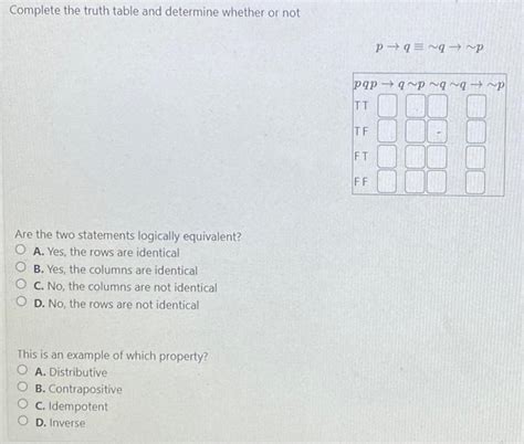 Solved Complete The Truth Table And Determine Whether Or Not