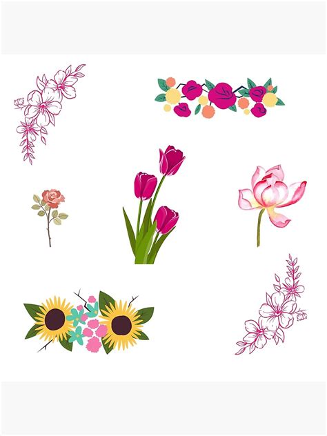 Flower Sticker Pack Poster For Sale By GusuLan Redbubble