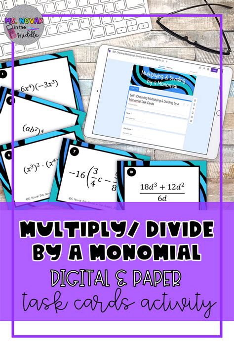 Multiply Divide By A Monomial Digital And Printable Task Card Activity Task Cards Task Card