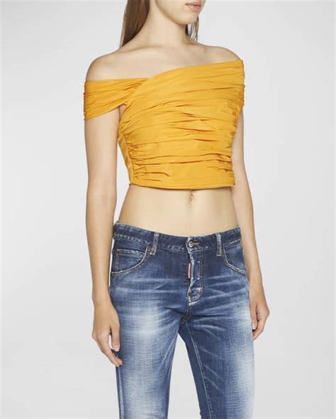 Dsquared2 Ruched Off The Shoulder Crop Top Neiman Marcus