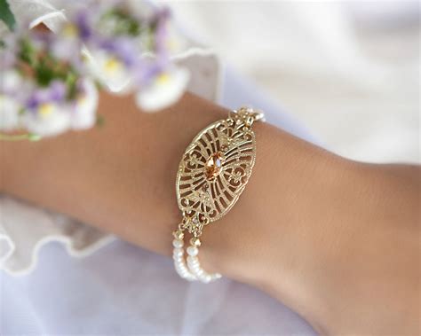 Gold Bridal Bracelet Pearl Bridal Jewelry Bridal Bracelet Etsy