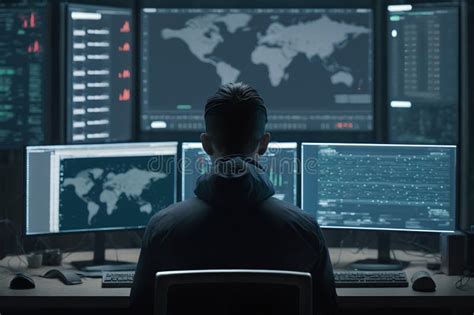 Hacker Front Of His Computer Committing Digital Cybercrime Generative