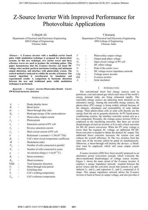 Pdf Z Source Inverter With Improved Performance For Photovoltaic Applications