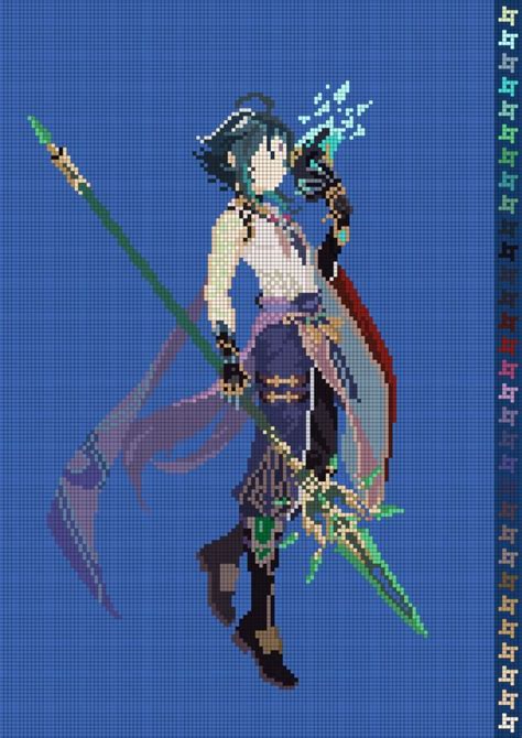 Xiao Pixel Art In 2024 Pixel Art Anime Pixel Art Drawings